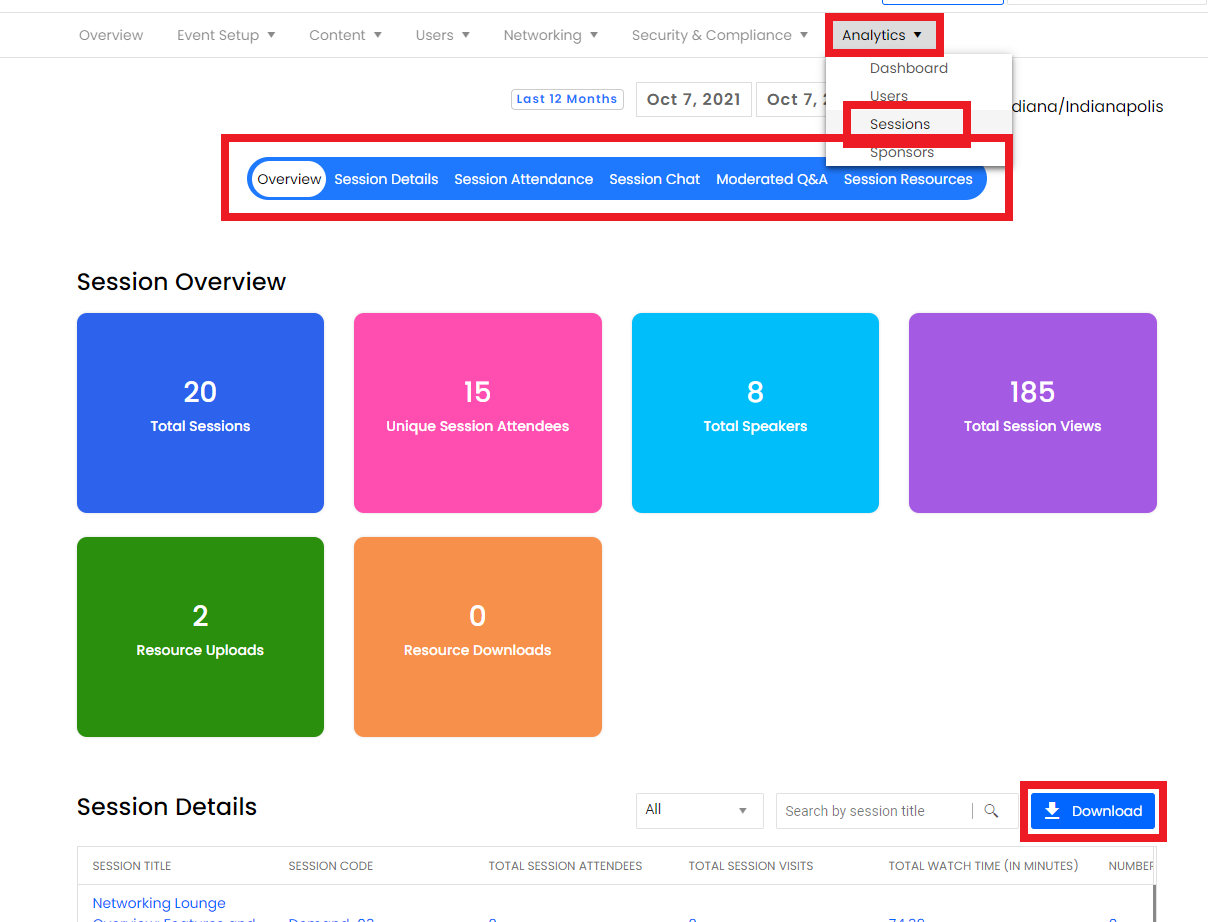 Sessions Dashboard – Social27 Events